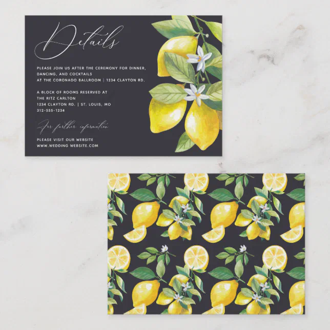 Lemon Blossom Citrus Wedding Details Enclosure Card | Zazzle