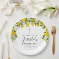 Lemon Blossom Greenery First Holy Communion Paper Plates | Zazzle