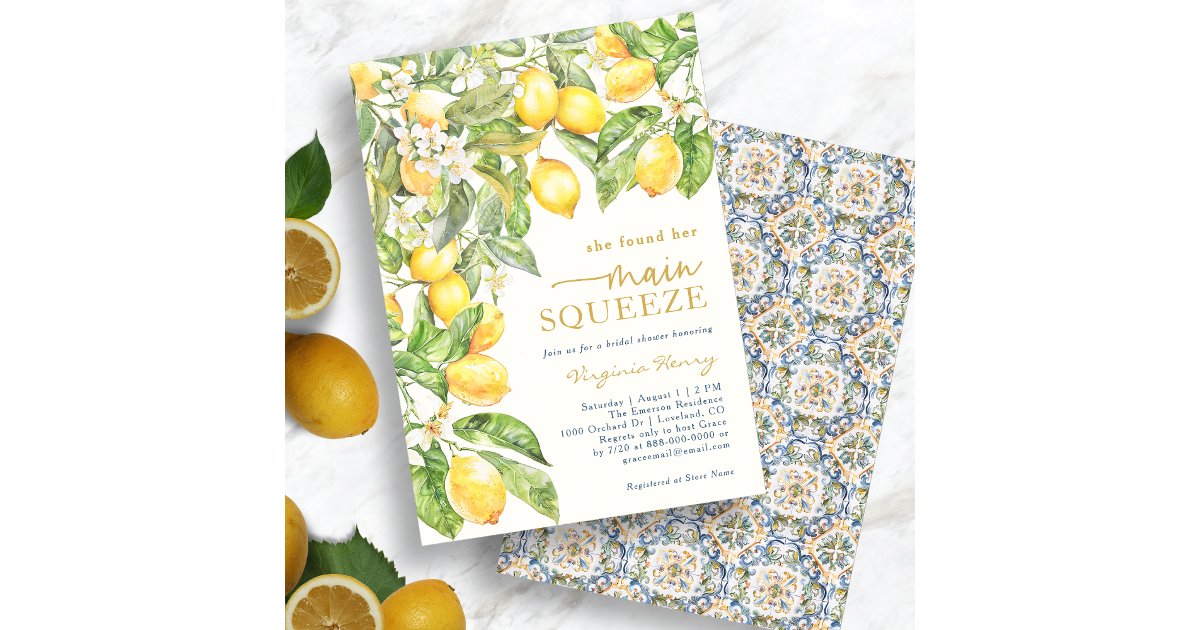 Lemon Blue Bridal Shower Invitation | Zazzle