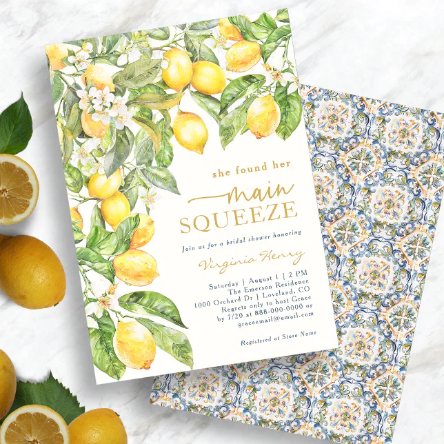 Lemon Blue Bridal Shower Invitation | Zazzle