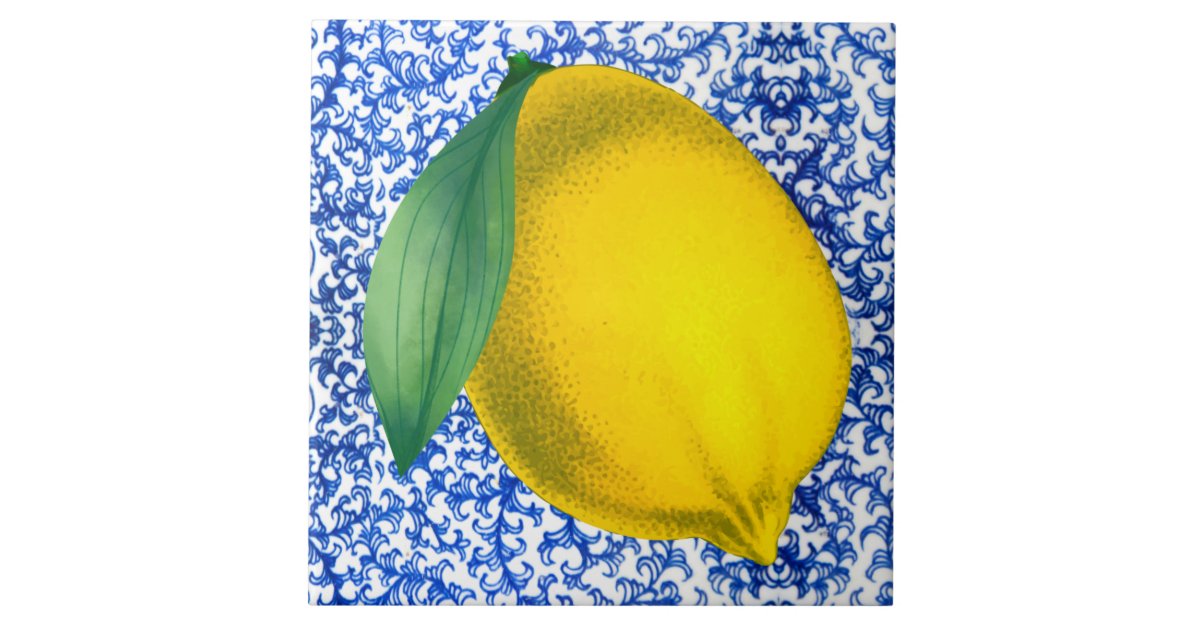 Lemon Blue White Porcelain Pattern Ceramic Tile | Zazzle