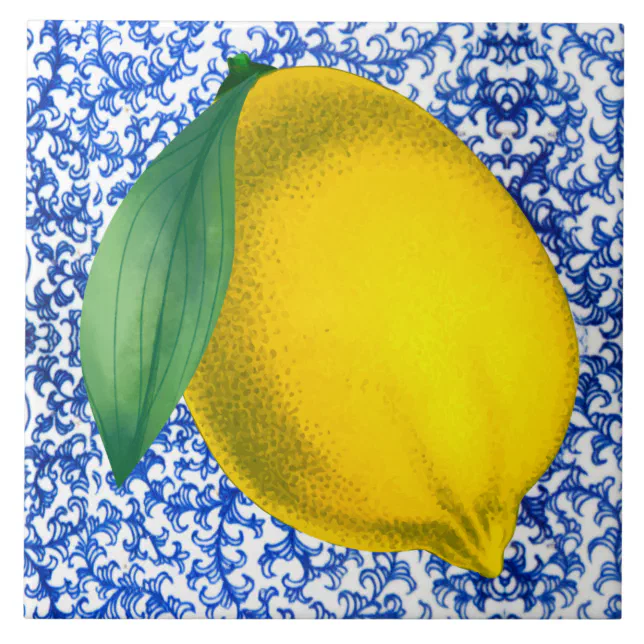 Lemon Blue White Porcelain Pattern Ceramic Tile | Zazzle