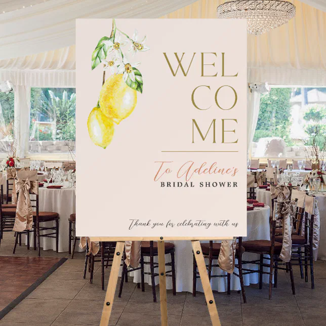 Lemon Blush Main Squeeze Bridal Shower Welcome Foam Board | Zazzle