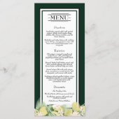 Lemon Border Emerald Green Wedding Flat Menu | Zazzle