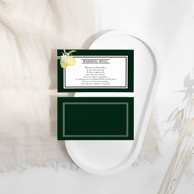 Lemon Border Emerald Green Wedding Wishing Well Enclosure Card | Zazzle