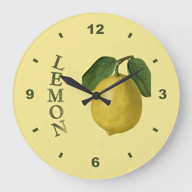 Lemon~Botanical Clock~Kitchen~Any Color Background Large Clock | Zazzle