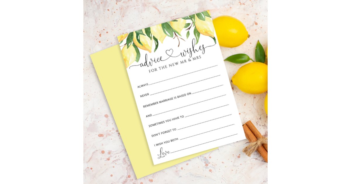 Lemon Bridal Shower Advice and Wishes Cards | Zazzle