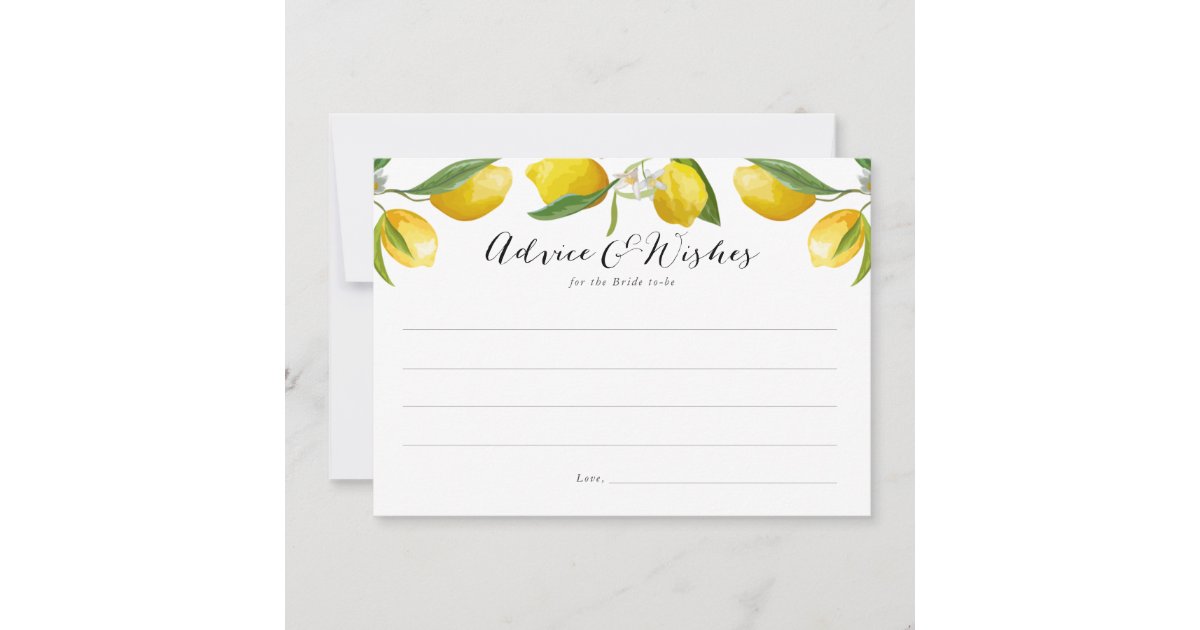 Lemon Bridal Shower advice and wishes cards | Zazzle