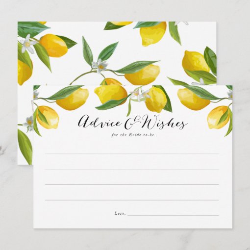 Lemon Bridal Shower advice and wishes cards | Zazzle