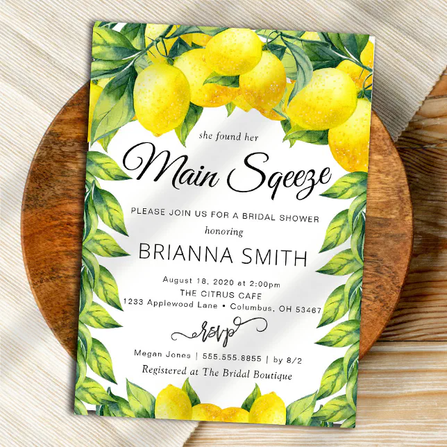 Lemon Bridal Shower invitation main squeeze | Zazzle