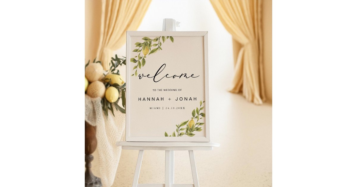 Lemon Calligraphy Wedding reception welcome sign | Zazzle