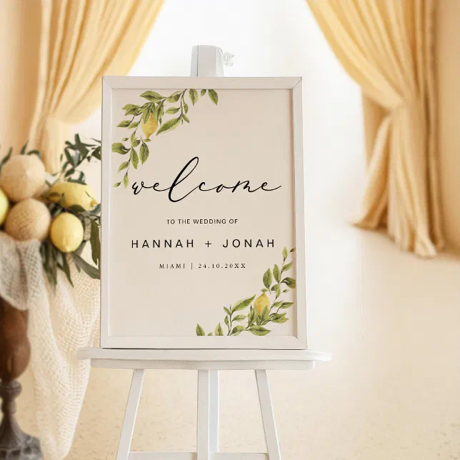 Lemon Calligraphy Wedding reception welcome sign | Zazzle