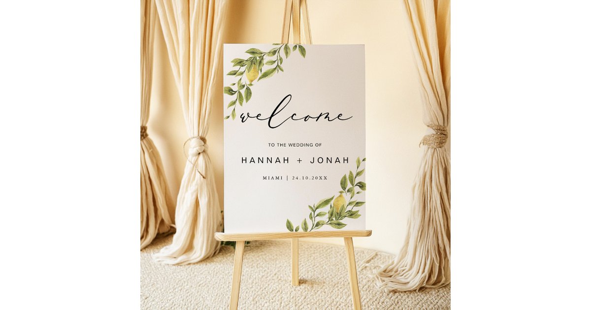 Lemon Calligraphy Wedding reception welcome sign | Zazzle