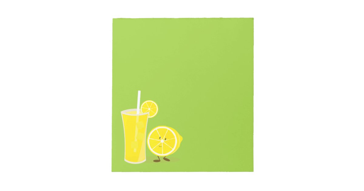 Lemon character standing next to lemonade notepad | Zazzle