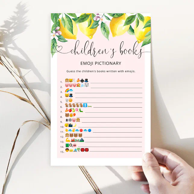 Lemon childrens books emoji pictionary game | Zazzle