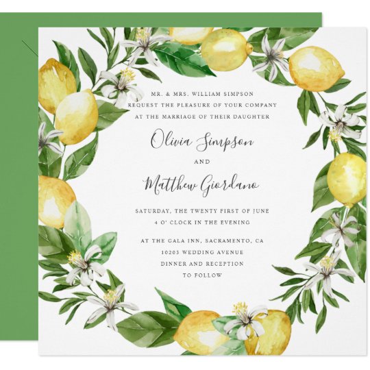 Lemon Citrus and leaves formal wedding Invitation | Zazzle.com