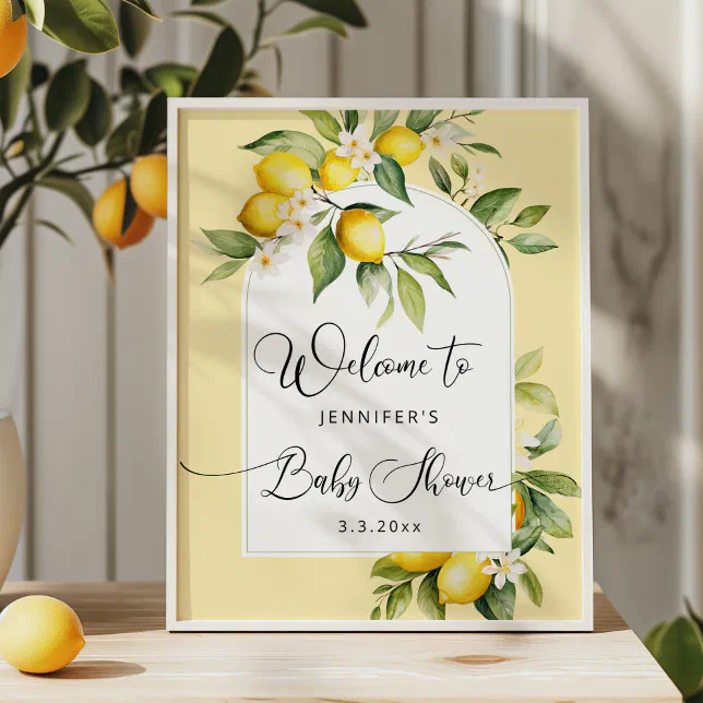 Lemon citrus baby shower welcome poster | Zazzle