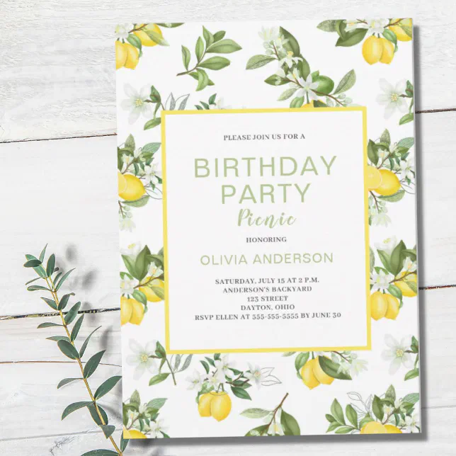 Lemon Citrus Birthday Party Picnic Invitation | Zazzle