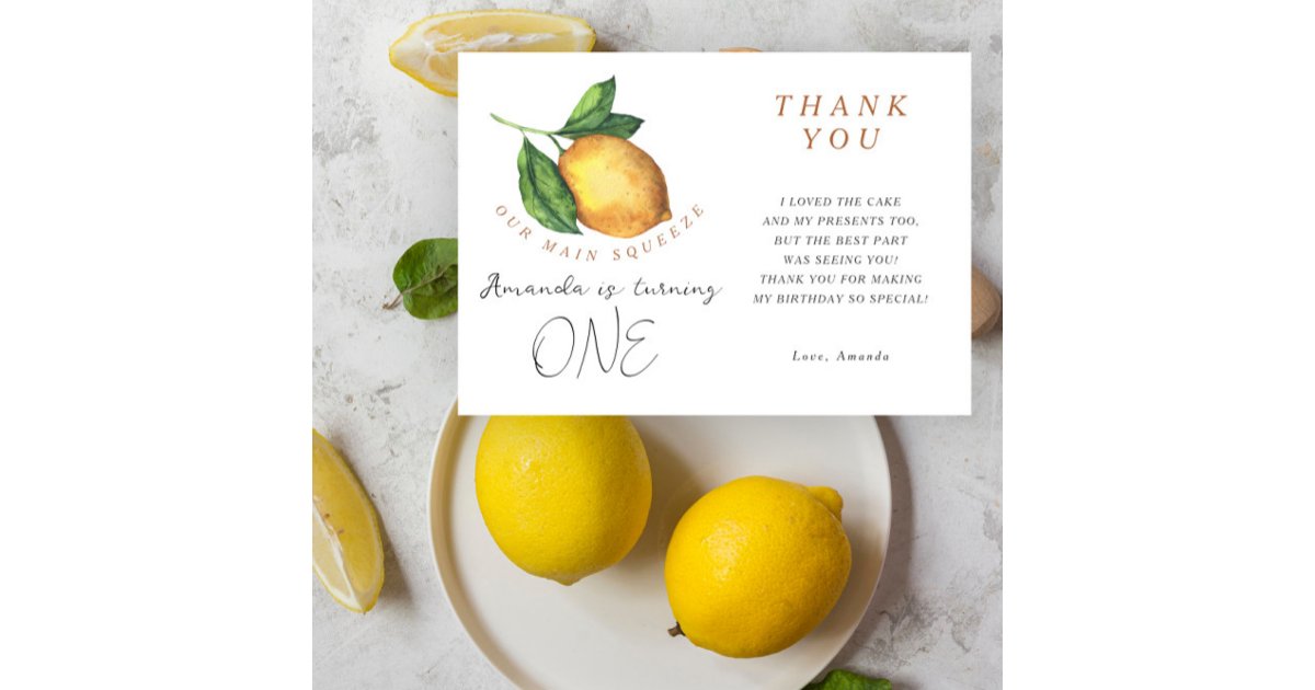 Lemon citrus birthday party thank you | Zazzle