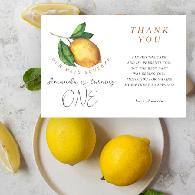 Lemon citrus birthday party thank you | Zazzle