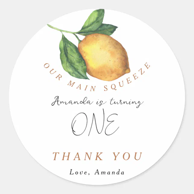 Lemon citrus birthday party thank you classic round sticker | Zazzle