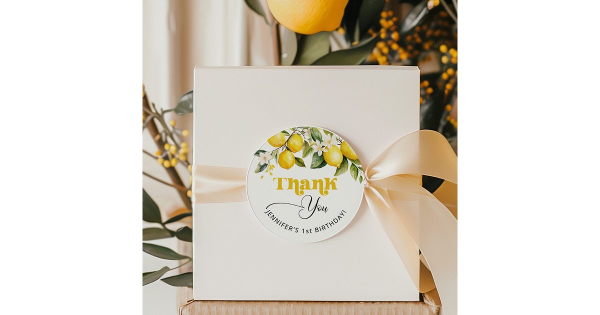 Lemon citrus birthday party thank you classic round sticker | Zazzle