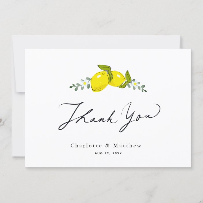 Lemon Citrus Floral Caligraphy Wedding Thank You Card | Zazzle.com