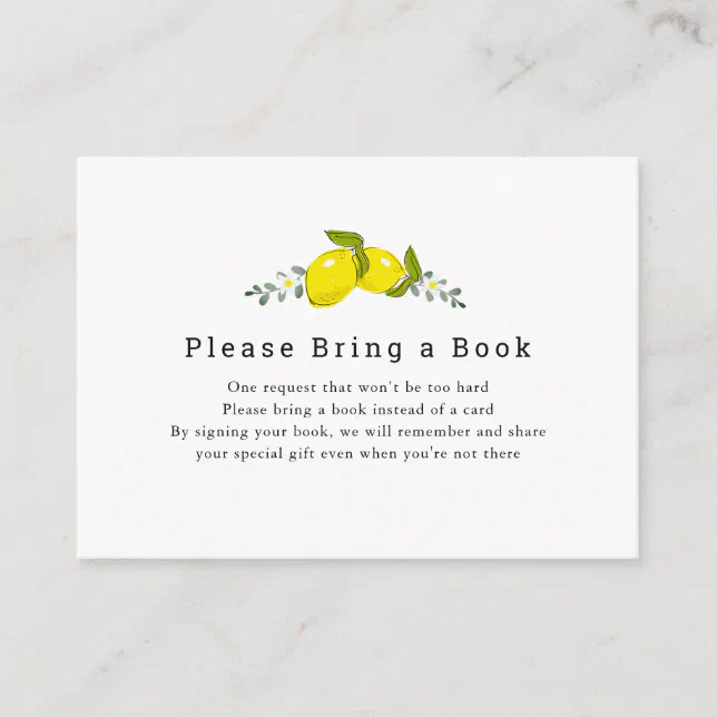 Lemon Citrus Floral Please Bring a Book Enclosure Card | Zazzle
