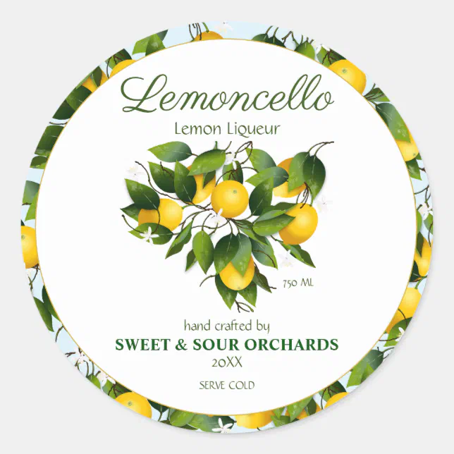 Lemon Citrus Fruit Lemoncello Classic Round Sticker | Zazzle
