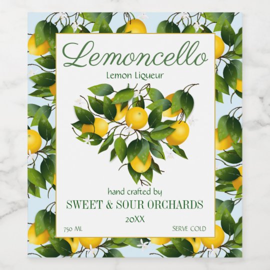 Lemon Citrus Fruit Lemoncello Wine Label | Zazzle