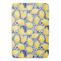 Lemon Citrus Mediterranean Blue White Tile Bath Mat | Zazzle