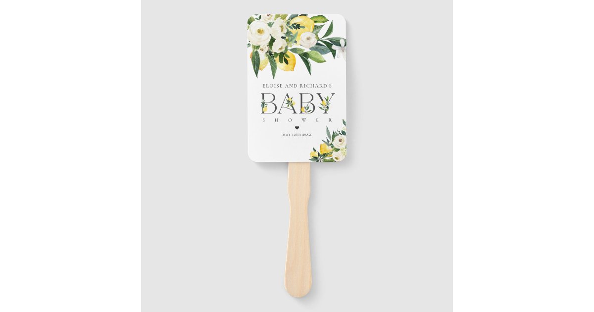 Lemon Citrus Mediterranean Botanical Baby Shower Hand Fan | Zazzle
