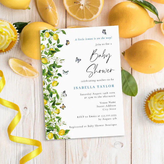 Lemon Citrus Modern Baby Shower Invitation | Zazzle
