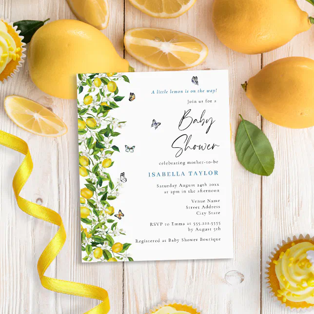 Lemon Citrus Modern Baby Shower Invitation | Zazzle