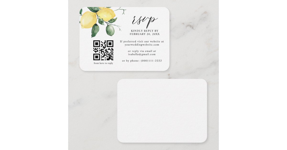 Lemon Citrus Summer Fruits QR Code Wedding RSVP Enclosure Card | Zazzle