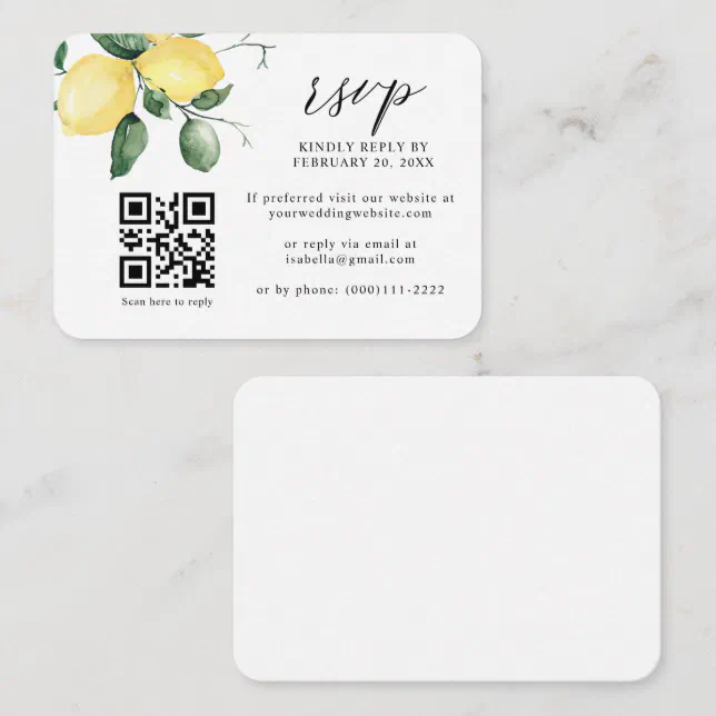 Lemon Citrus Summer Fruits QR Code Wedding RSVP Enclosure Card | Zazzle