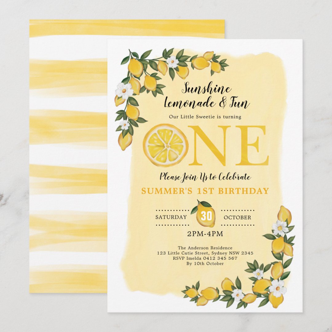 Lemon Citrus Summer Lemonade 1st Birthday Party Invitation | Zazzle