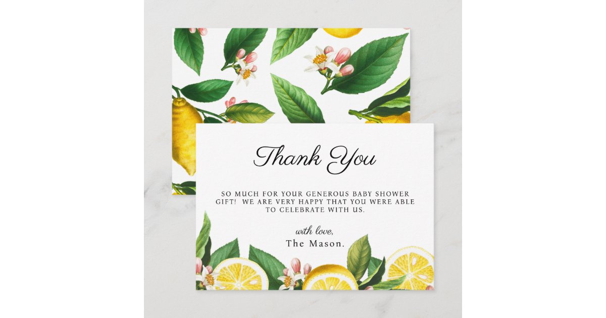 Lemon Citrus Thank You Summer Baby Shower Card | Zazzle