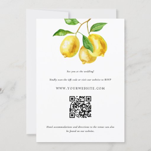 Lemon Citrus Watercolor QR Code Wedding Invitation | Zazzle