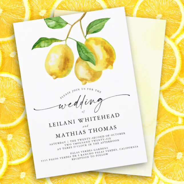Lemon Citrus Watercolor Wedding Invitation | Zazzle