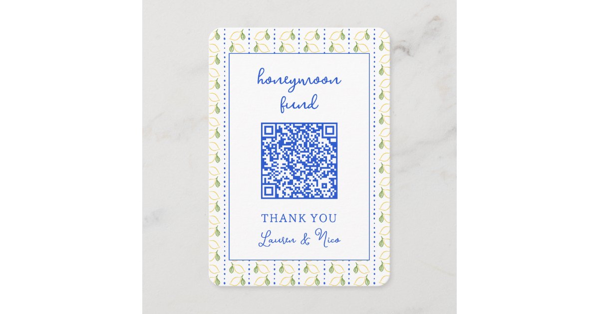 Lemon Citrus Wedding Honeymoon Fund QR Code Enclosure Card | Zazzle