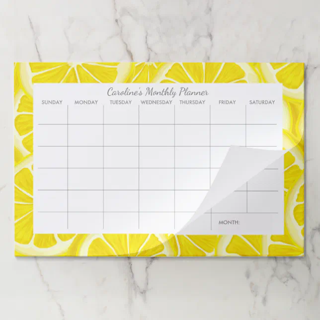 Lemon Custom Desk Pad Monthly Calendar Planner | Zazzle