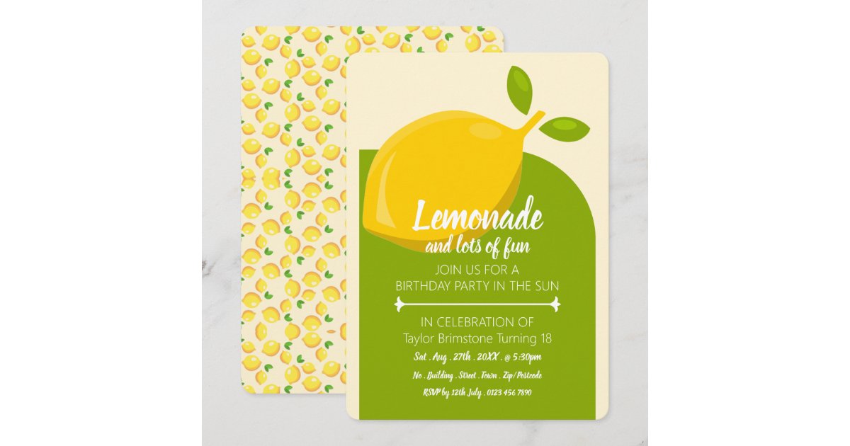 Lemon Design, Lemonade & Lots of Fun Birthday Invitation | Zazzle