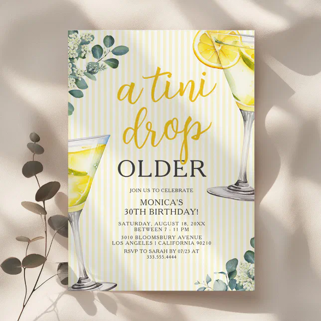 Lemon Drop Martini Adult Birthday Party Invitation | Zazzle