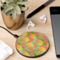Lemon fruit pattern yellow and peach pink wireless charger | Zazzle
