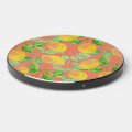 Lemon fruit pattern yellow and peach pink wireless charger | Zazzle