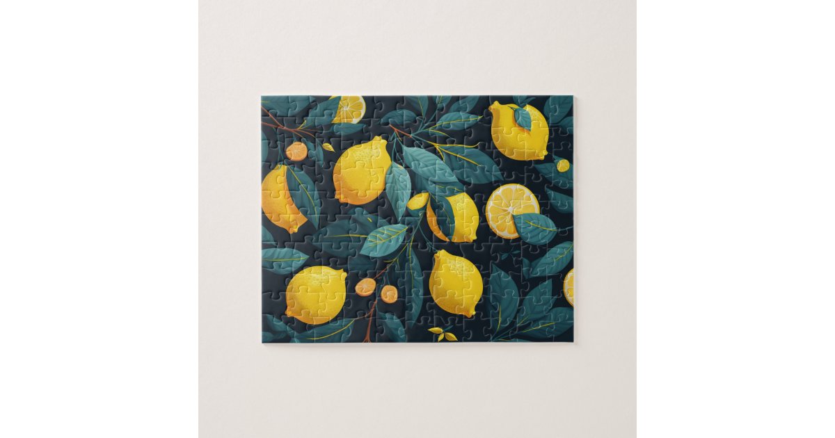 Lemon garden pattern. Yellow tropical citrus fruit Jigsaw Puzzle | Zazzle