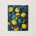Lemon garden pattern. Yellow tropical citrus fruit Jigsaw Puzzle | Zazzle