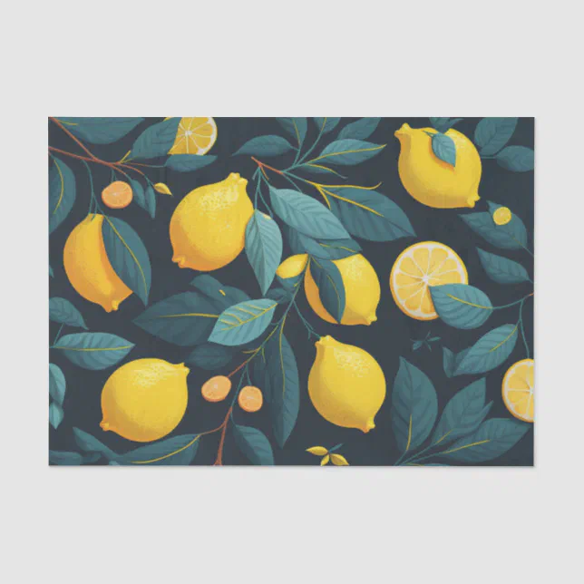 Lemon garden pattern. Yellow tropical citrus fruit Tissue Paper | Zazzle