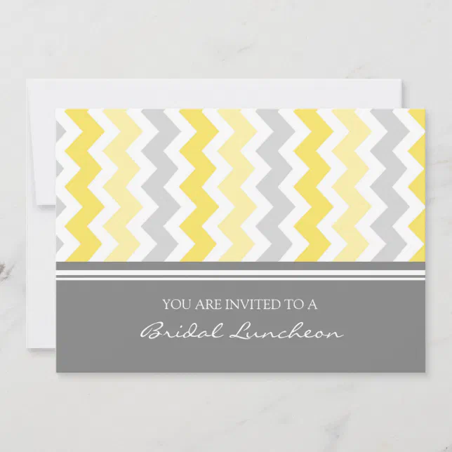 Lemon Gray Chevron Bridal Lunch Invitation Cards | Zazzle
